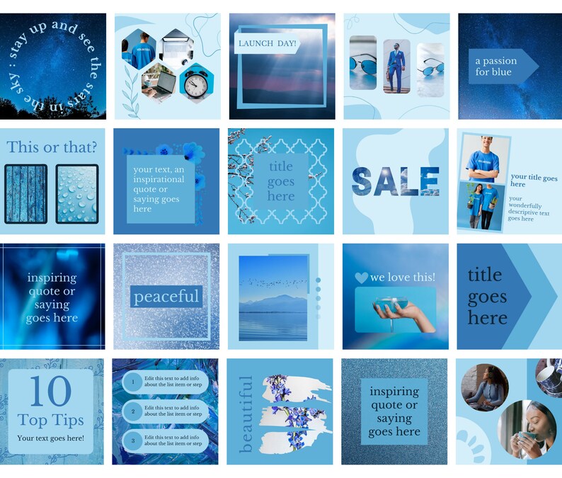 100 Blue Instagram Templates, Editable Social Media Posts, Blue ...