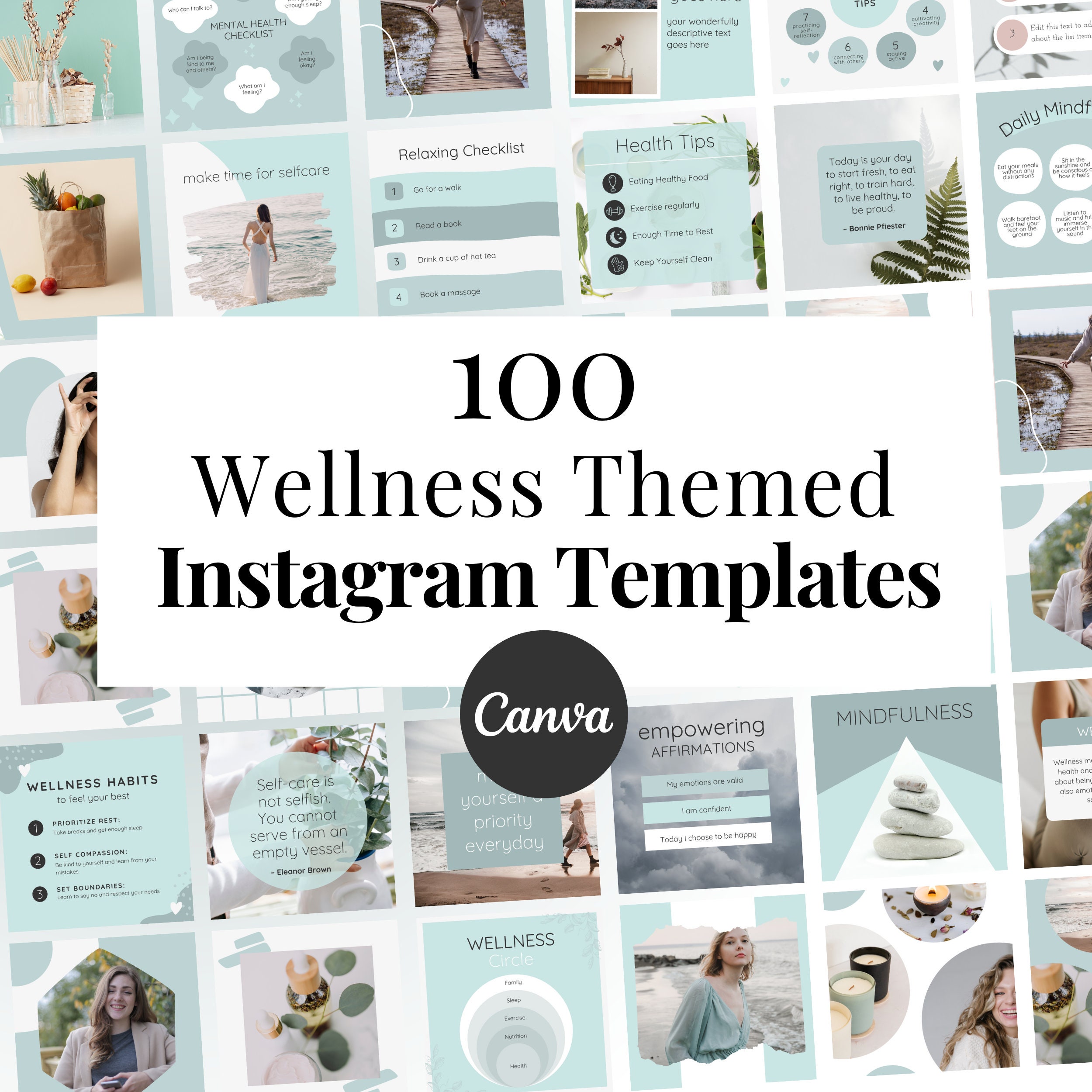 Wellness Social Media Post Templates, Lifestyle Instagram Posts ...