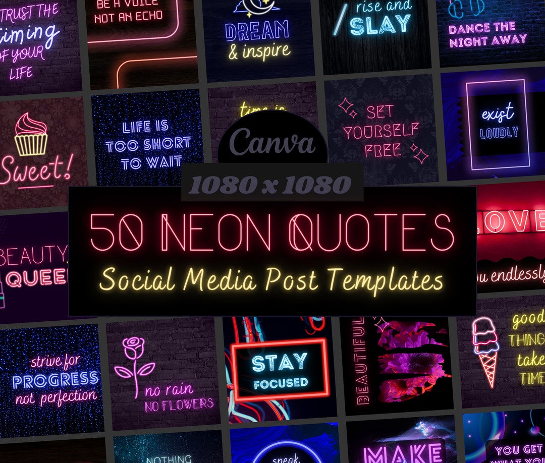 50 Neon Instagram Post Templates, Canva Quote Templates, Colorful Fun ...