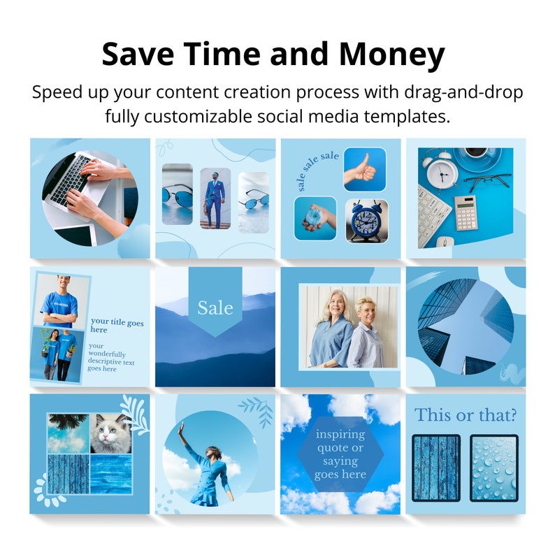 100 Blue Instagram Templates, Editable Social Media Posts, Blue ...