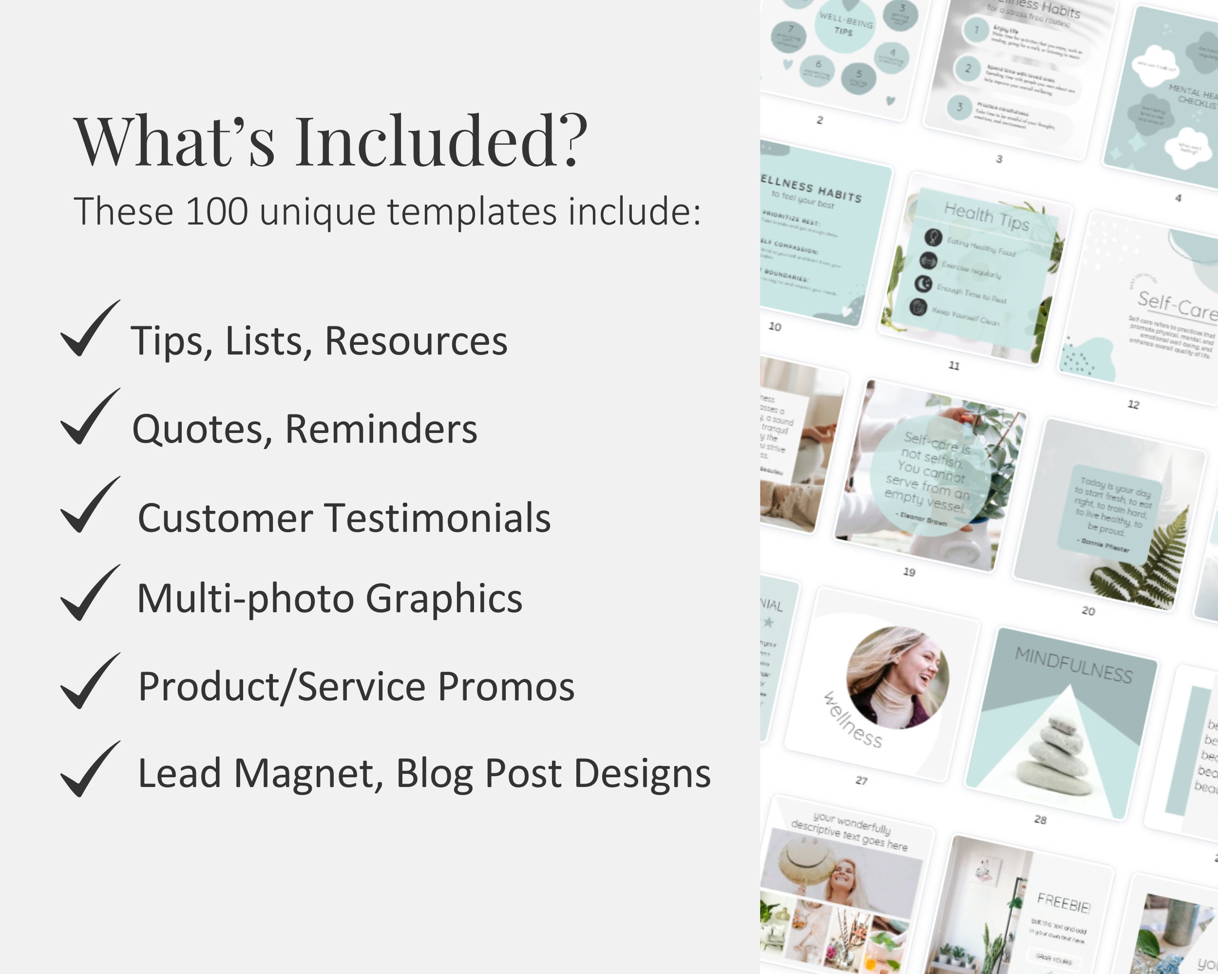 Wellness Social Media Post Templates, Lifestyle Instagram Posts ...
