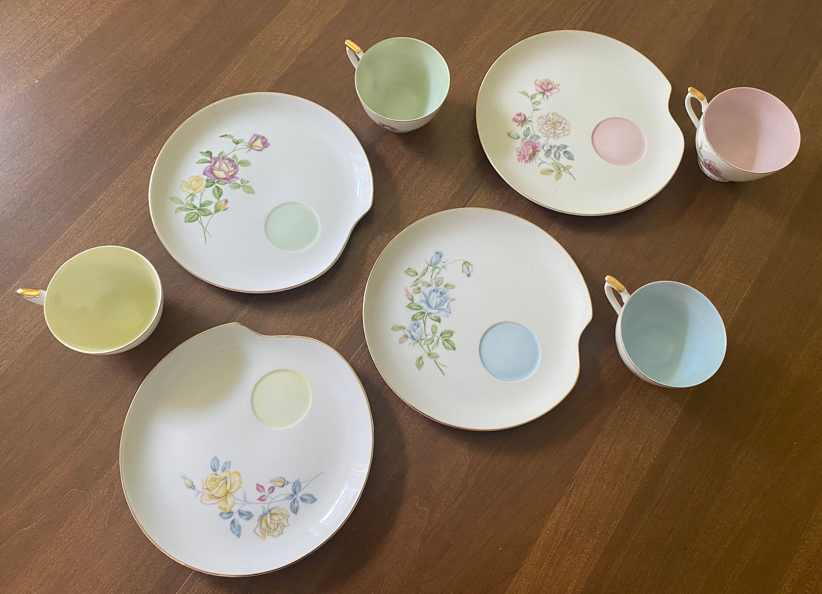 Lefton China Hand Painted Floral Rose Dessert Plate & Cup - Etsy