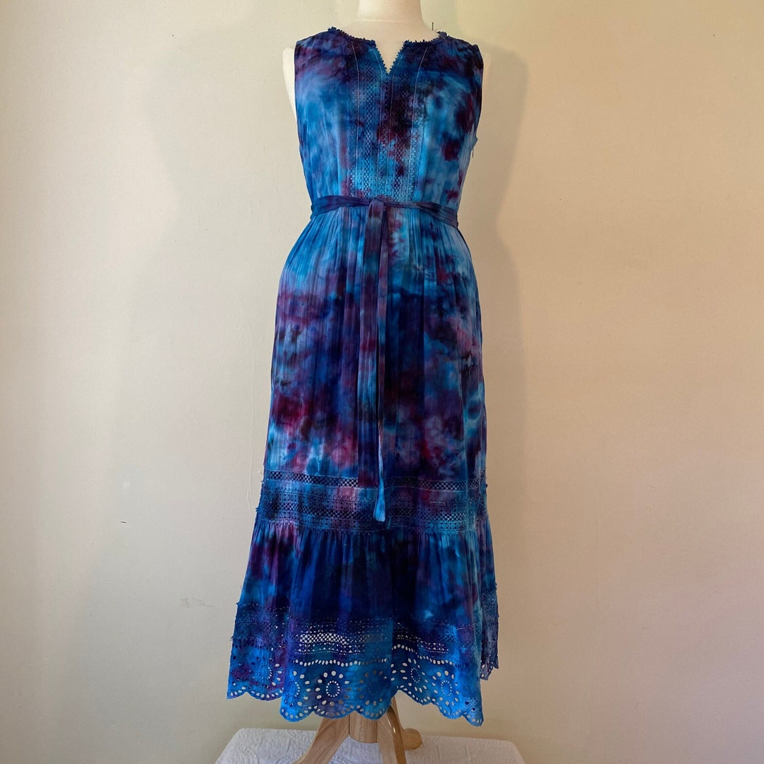 Tie Dye Sundress Boho Prairie Style Ice Dyed Dress in Colorful Clouds ...