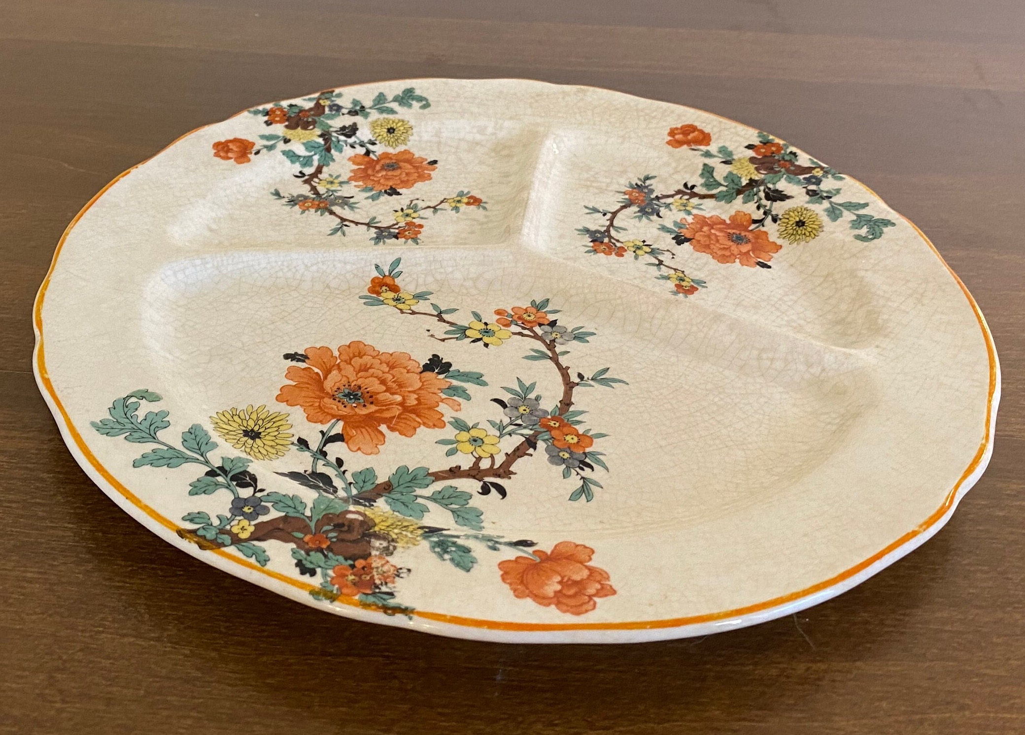Grill Plate C. C. Thompson Pottery Divided Dish Indian Tree With Orange ...