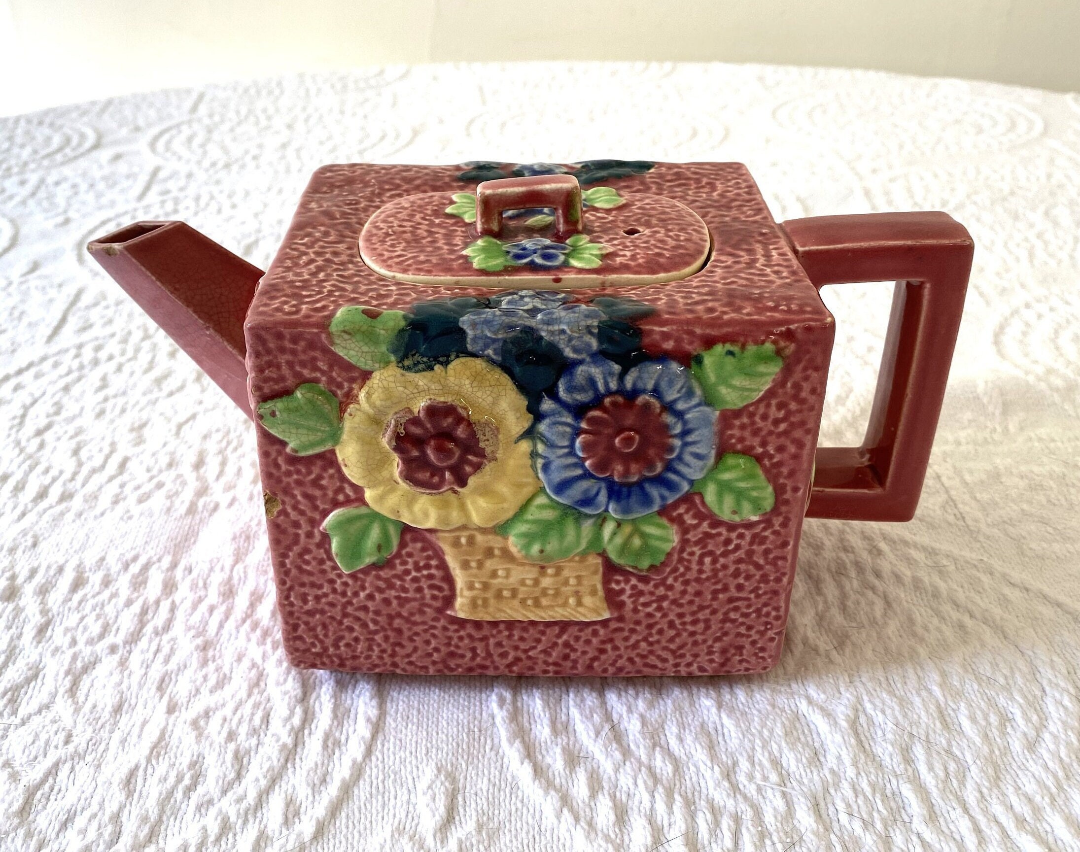 Majolica Teapot Made in Japan Boxy Square Shape Tea Pot Pink - Etsy