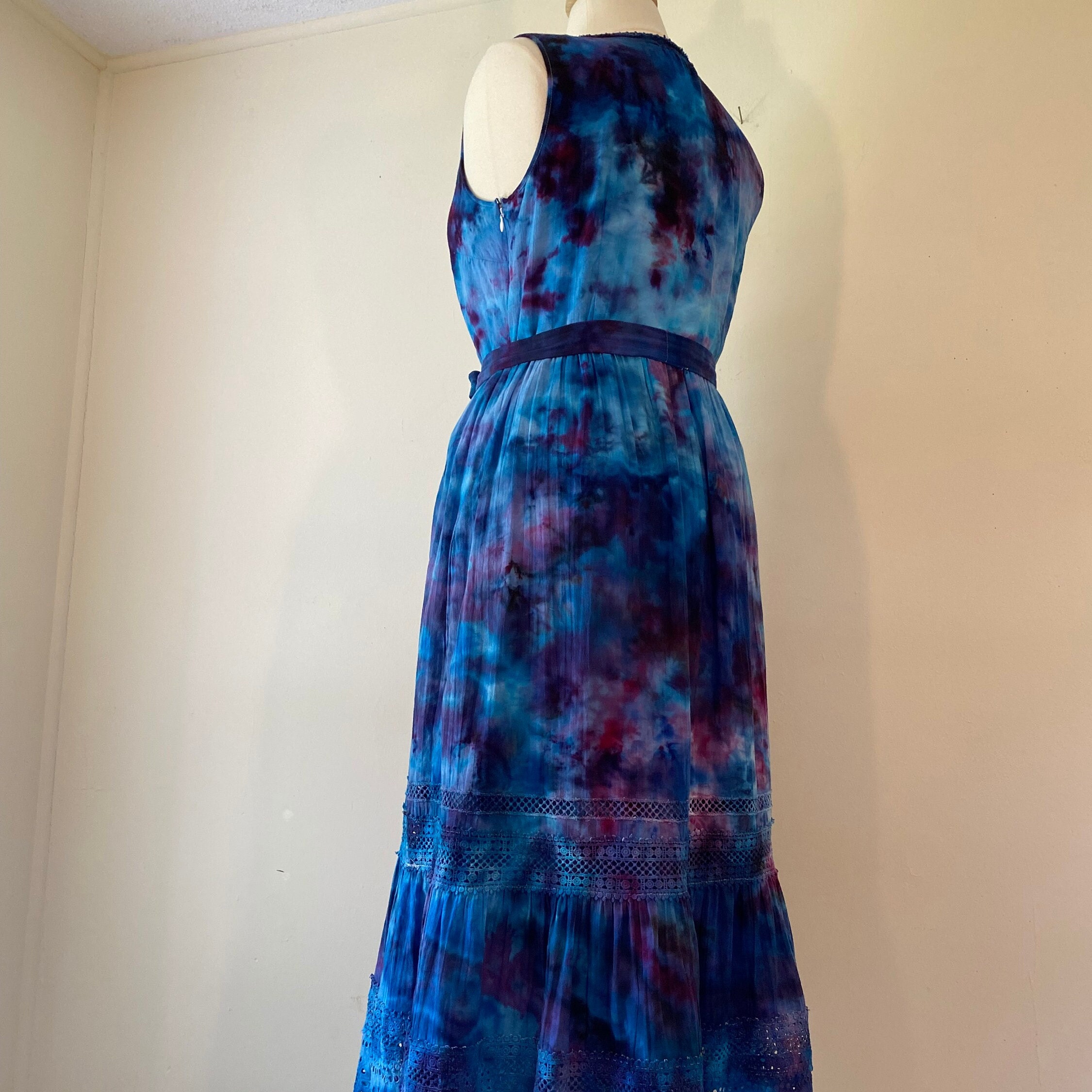 Tie Dye Sundress Boho Prairie Style Ice Dyed Dress in Colorful Clouds ...