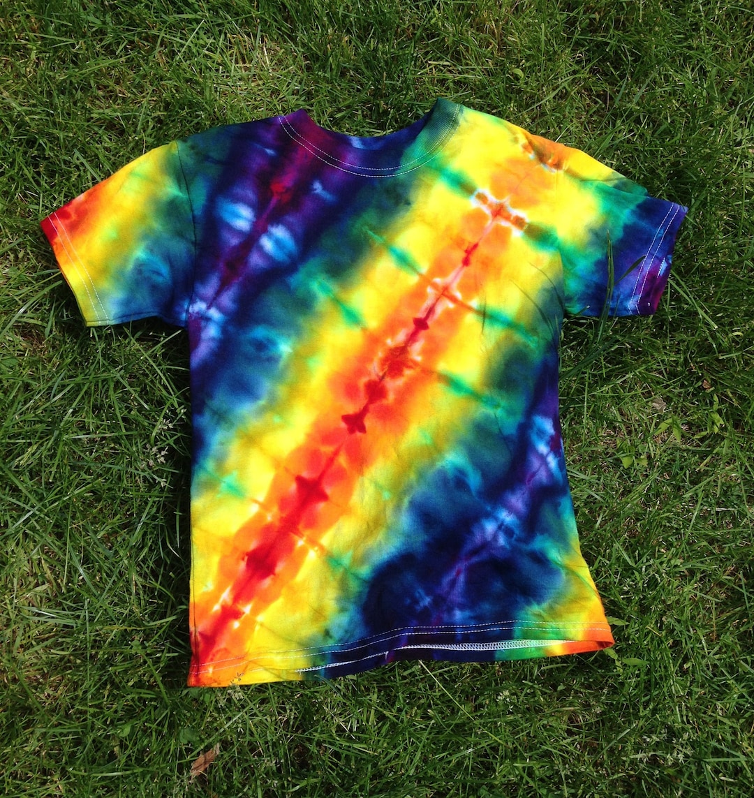 Tie Dye Tee Shirt for Girls or Boys Ice Dyed in Rainbow Diagonal ...