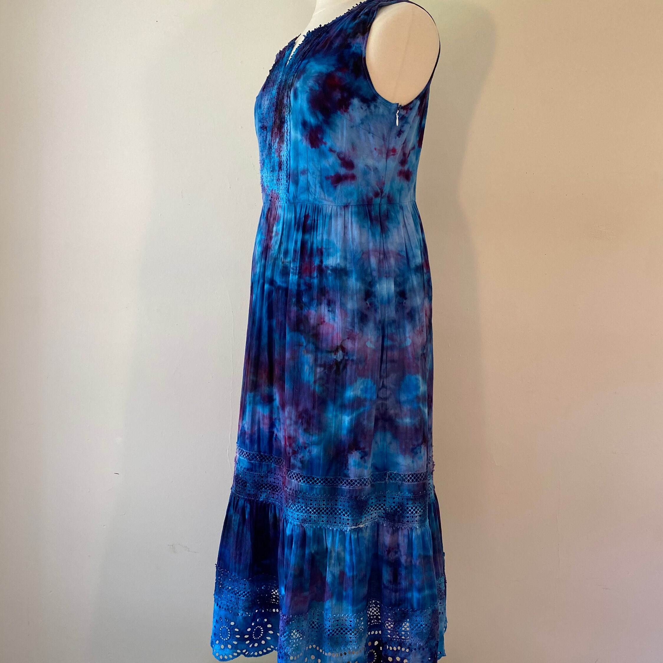 Tie Dye Sundress Boho Prairie Style Ice Dyed Dress in Colorful Clouds ...