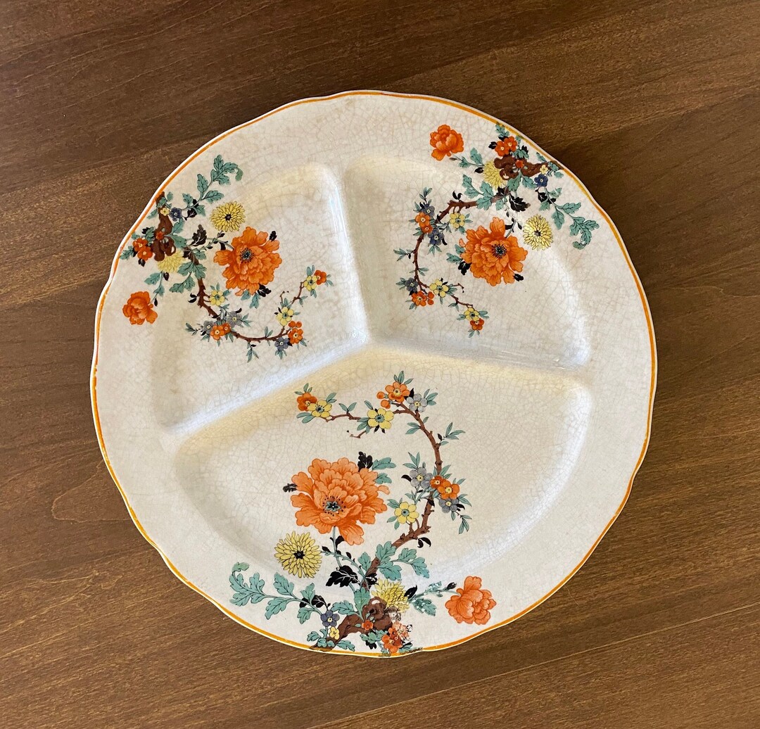 Grill Plate C. C. Thompson Pottery Divided Dish Indian Tree With Orange ...