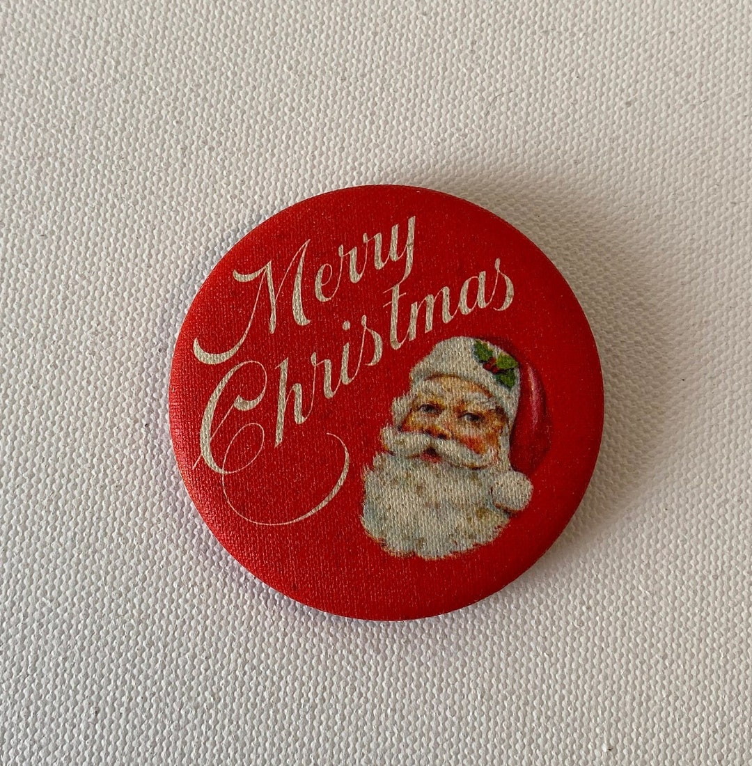 Santa Claus Merry Christmas Pinback Button Vintage Hallmark Fabric ...