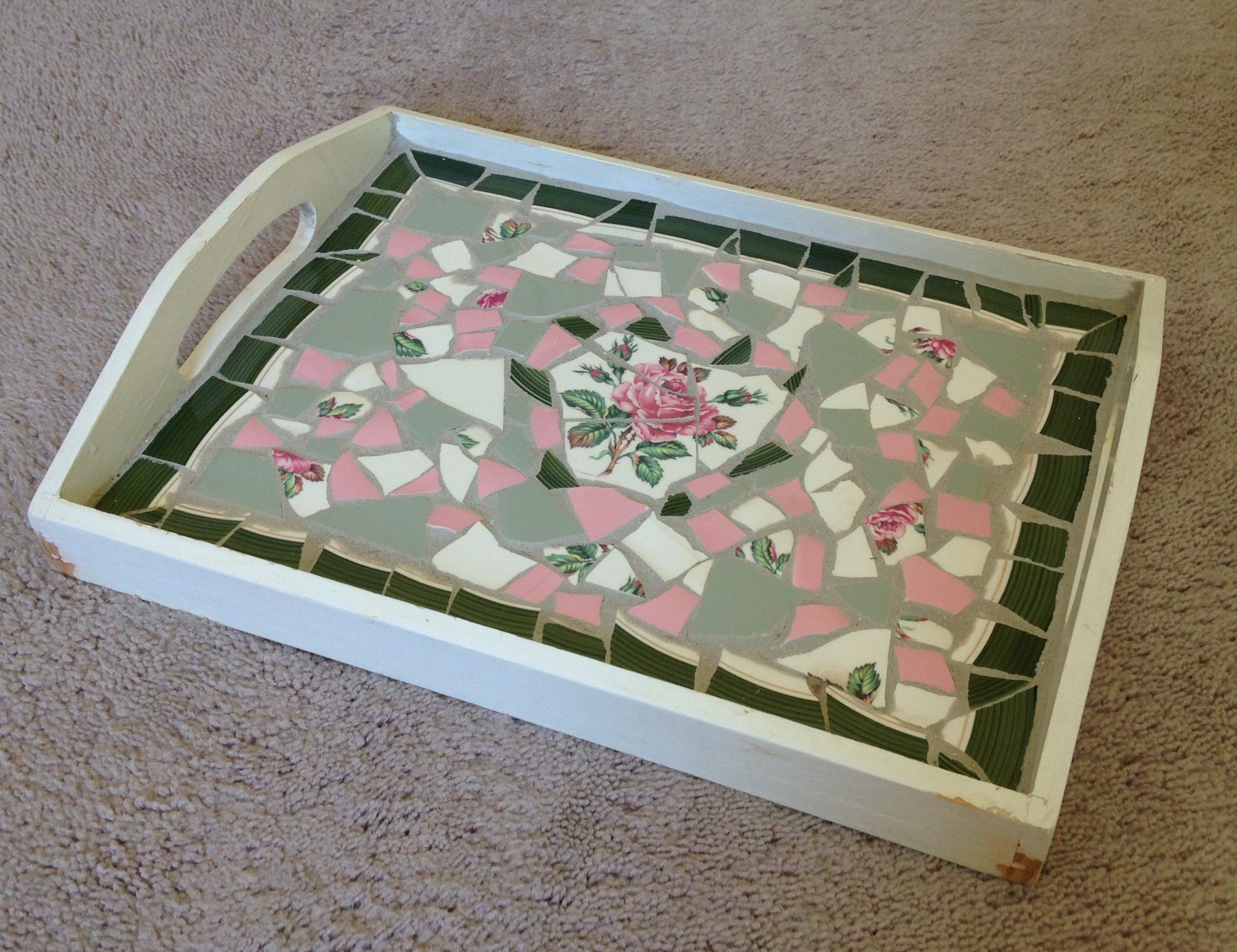 Broken China Mosaic Tray Shabby Chic Crazy Mosaic Art Tray Created From ...