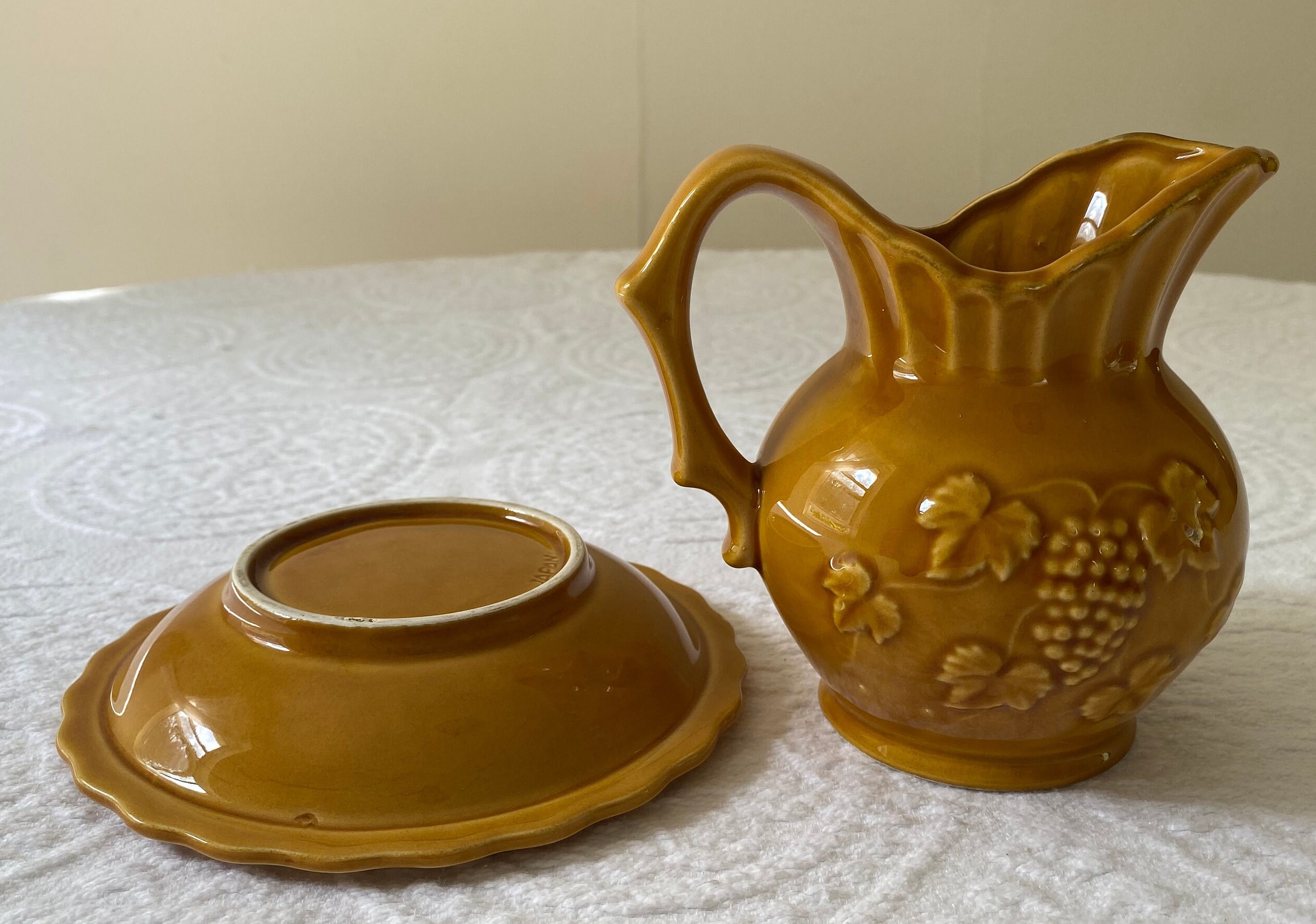 Pitcher & Bowl Set Golden Yellow Glazed Pottery Pitcher and Bowl Set ...