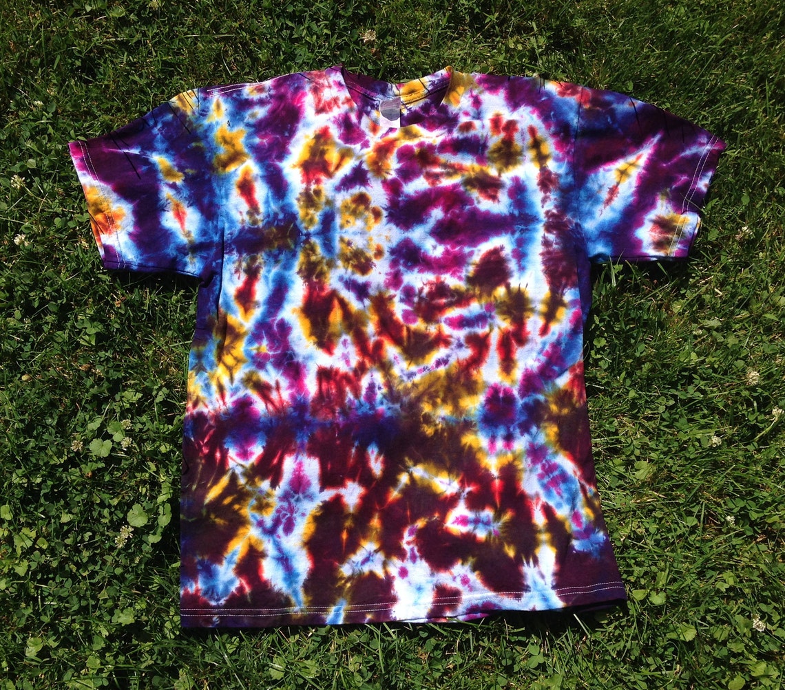Tie Dye Tee Shirt Random Madness in Gold Purple Blue & - Etsy UK