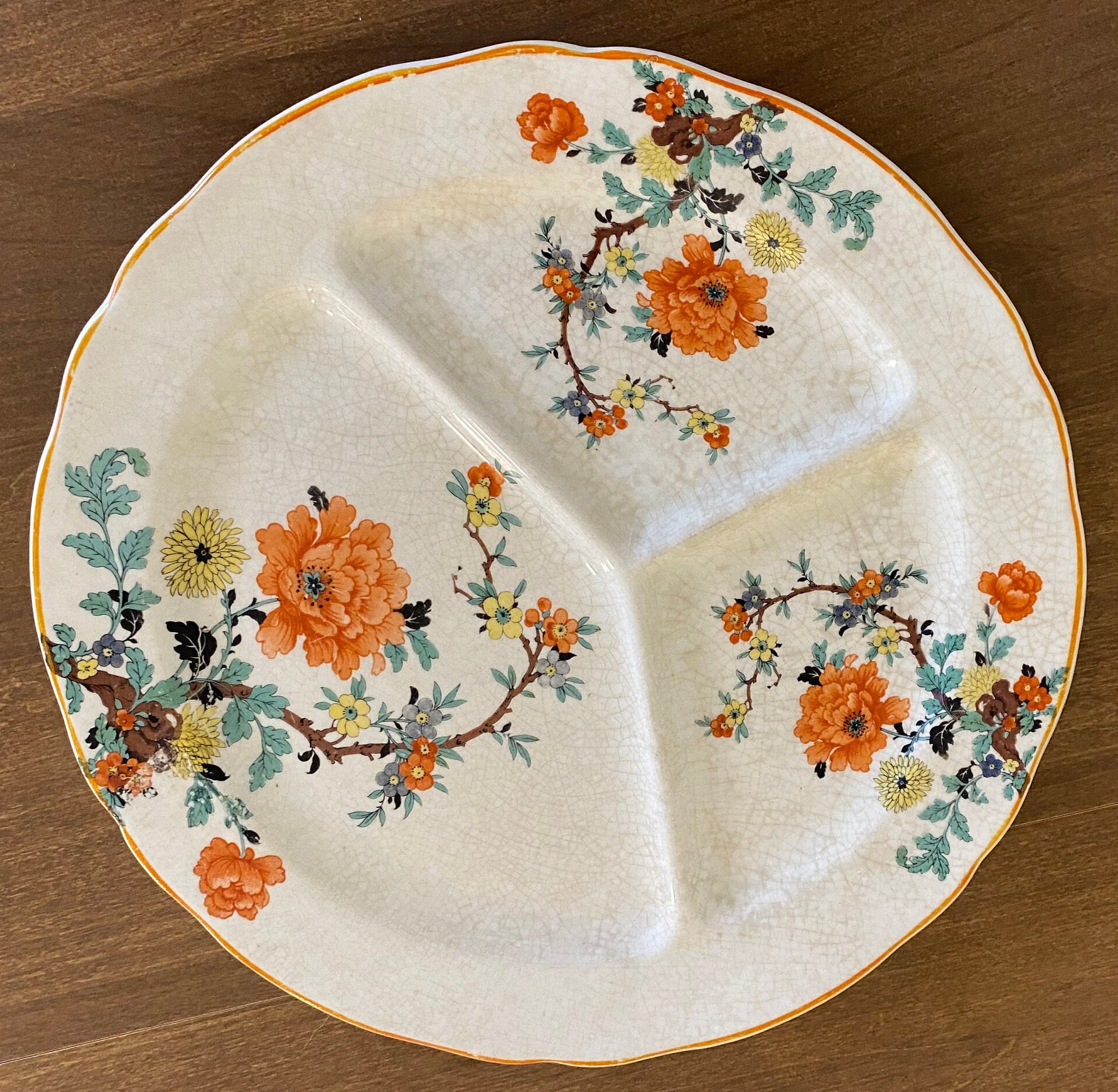Grill Plate C. C. Thompson Pottery Divided Dish Indian Tree With Orange ...