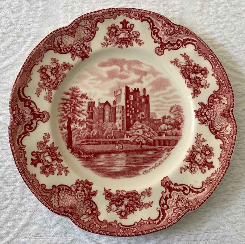 Dinner Plate Red Pink Transferware Blarney Castle in 1792, Old Britain ...