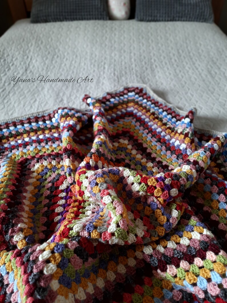 Crochet Blanket, Retro Granny Blanket, Colorful TV Blanket, Handmade ...