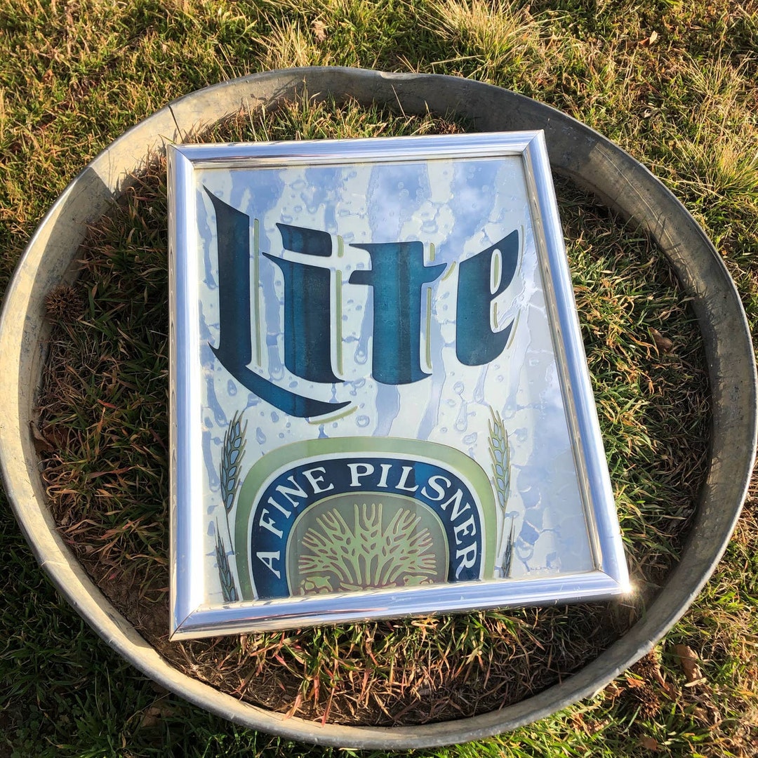 Vintage 1990s Silver Miller Lite Metallic Mirror Beer Poster Framed Man ...