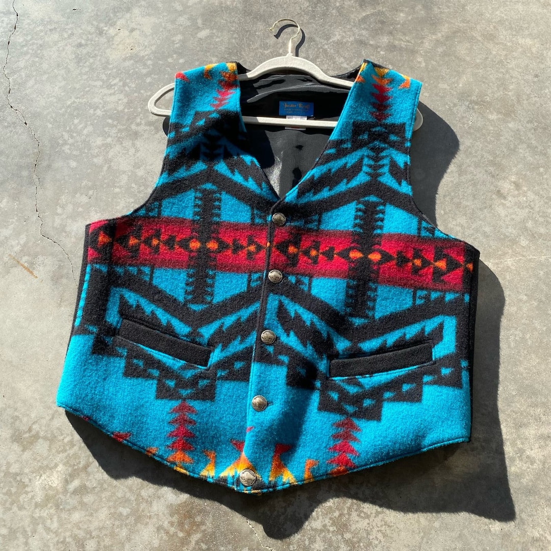 Kraffs Wool Vest Men's Bright Blue & Red Wool Vest Southwestern Print ...