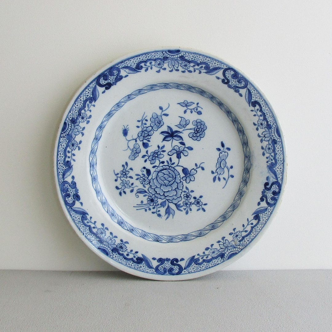 ANTIQUE DELFT BLUE Plate, Late 1700s Qianlong Style, 24 Cm / 9.4 Inch ...