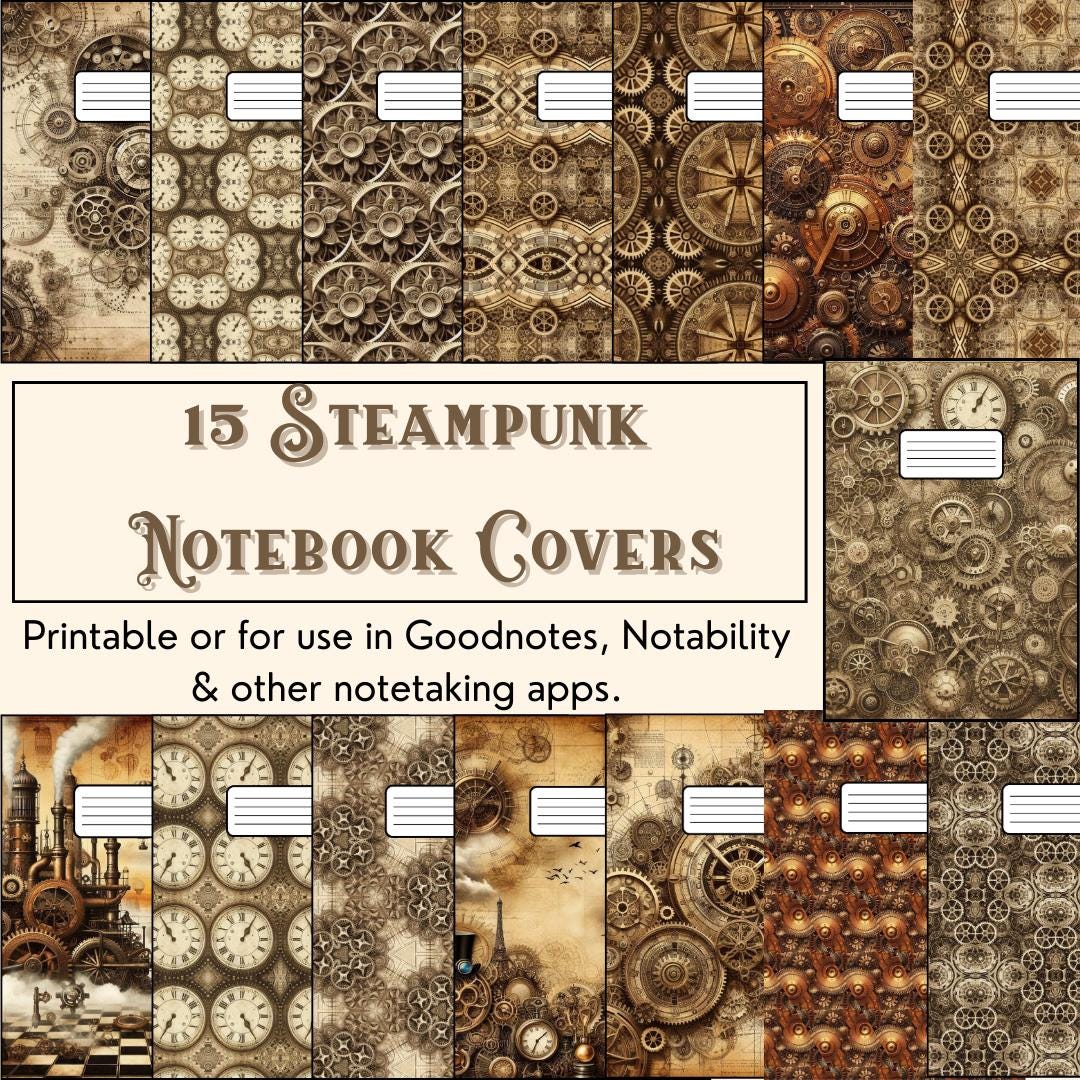 15 Steampunk Notebook Covers - Printable or for Use in Goodnotes ...