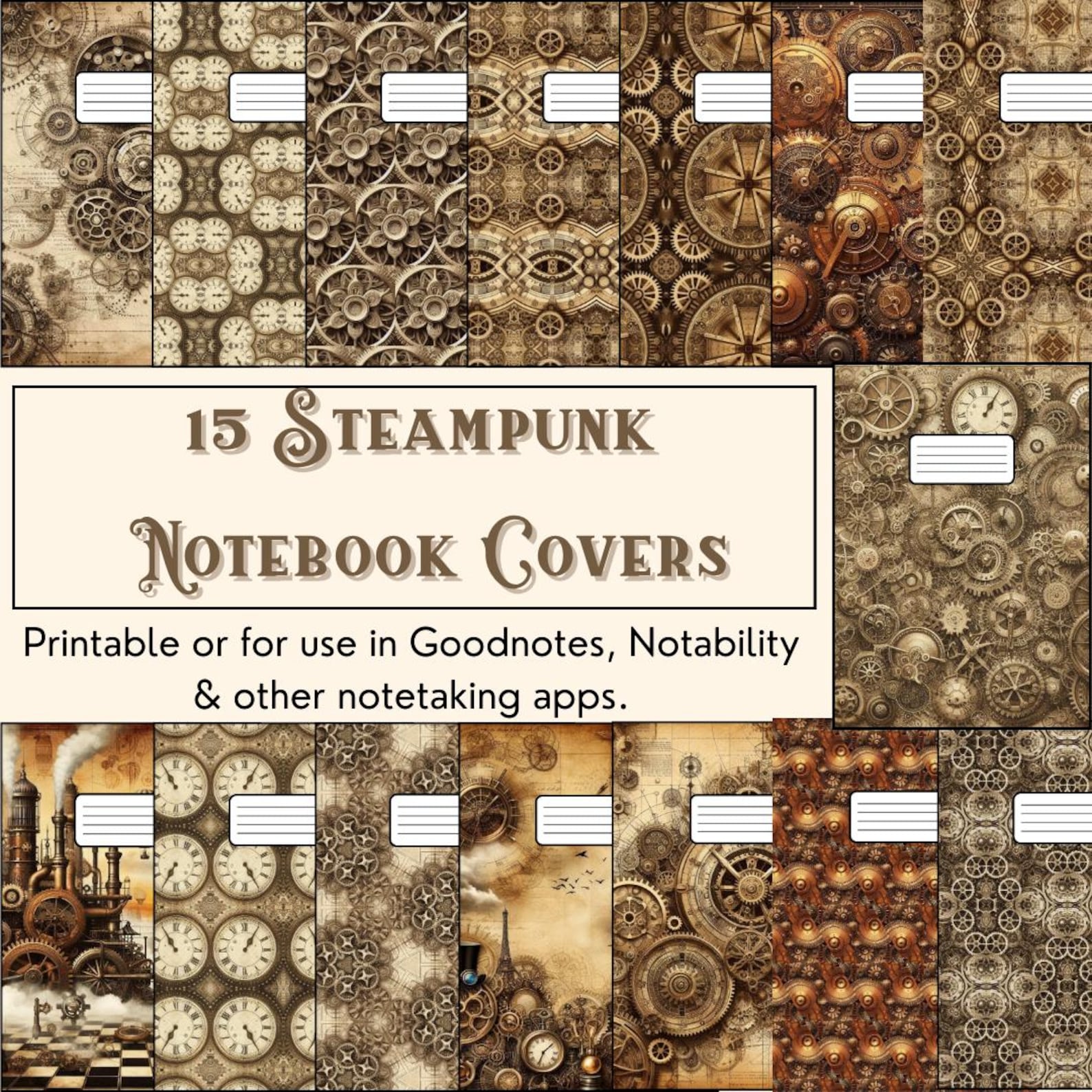 15 Steampunk Notebook Covers - Printable or for Use in Goodnotes ...