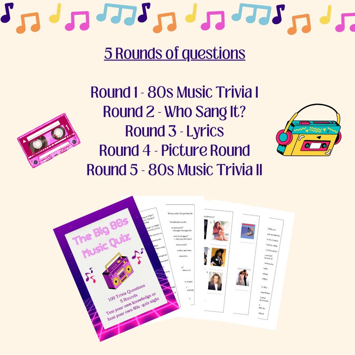 Printable 1980s Music Trivia Quiz - 100 Questions to Host Your Own Pub ...
