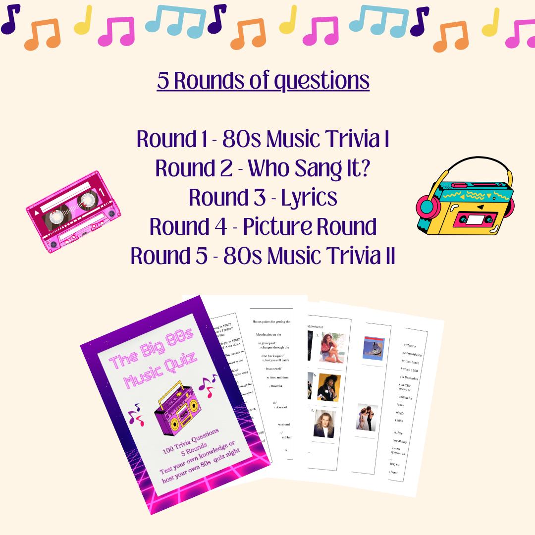 Printable 1980s Music Trivia Quiz - 100 Questions to Host Your Own Pub ...