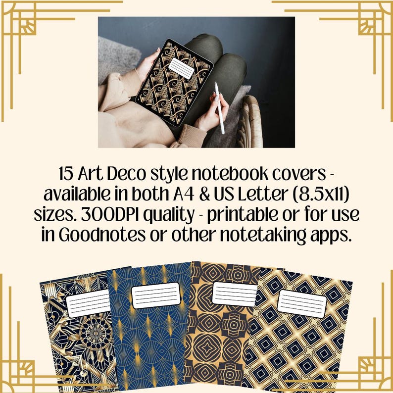 15 Art Deco Notebook Covers - Printable or for Use in Goodnotes ...
