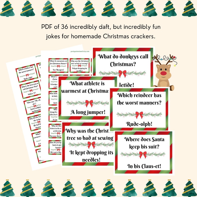 Printable 36 Christmas Cracker Jokes, DIY Christmas Cracker Fillers - Etsy