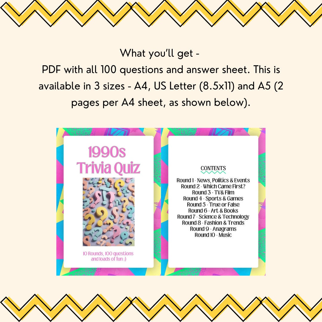 Printable 1990s Trivia Quiz - 100 Questions to Test Your 90s Knowledge ...