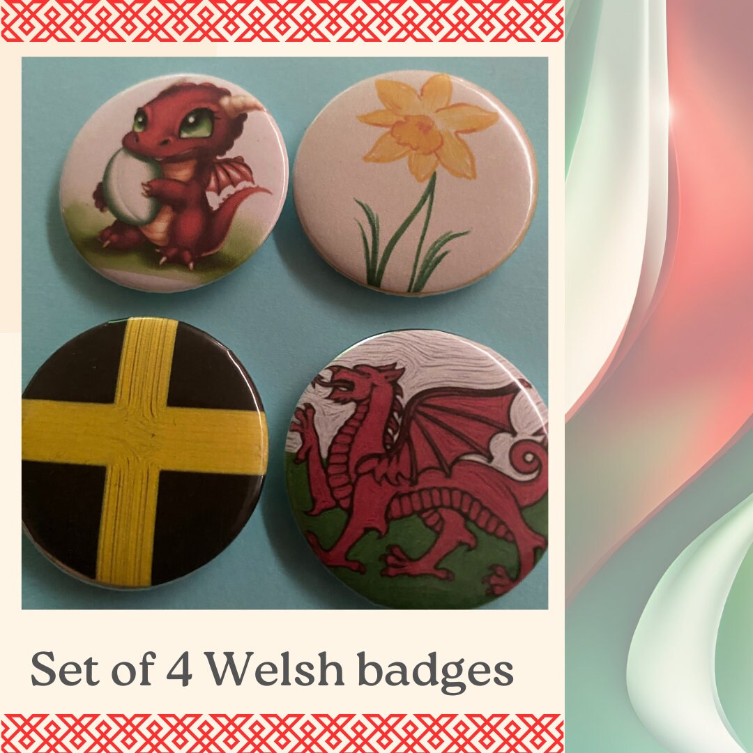 Set of 4 Wales Themed Badges Daffodil Cute Rugby Playing - Etsy UK