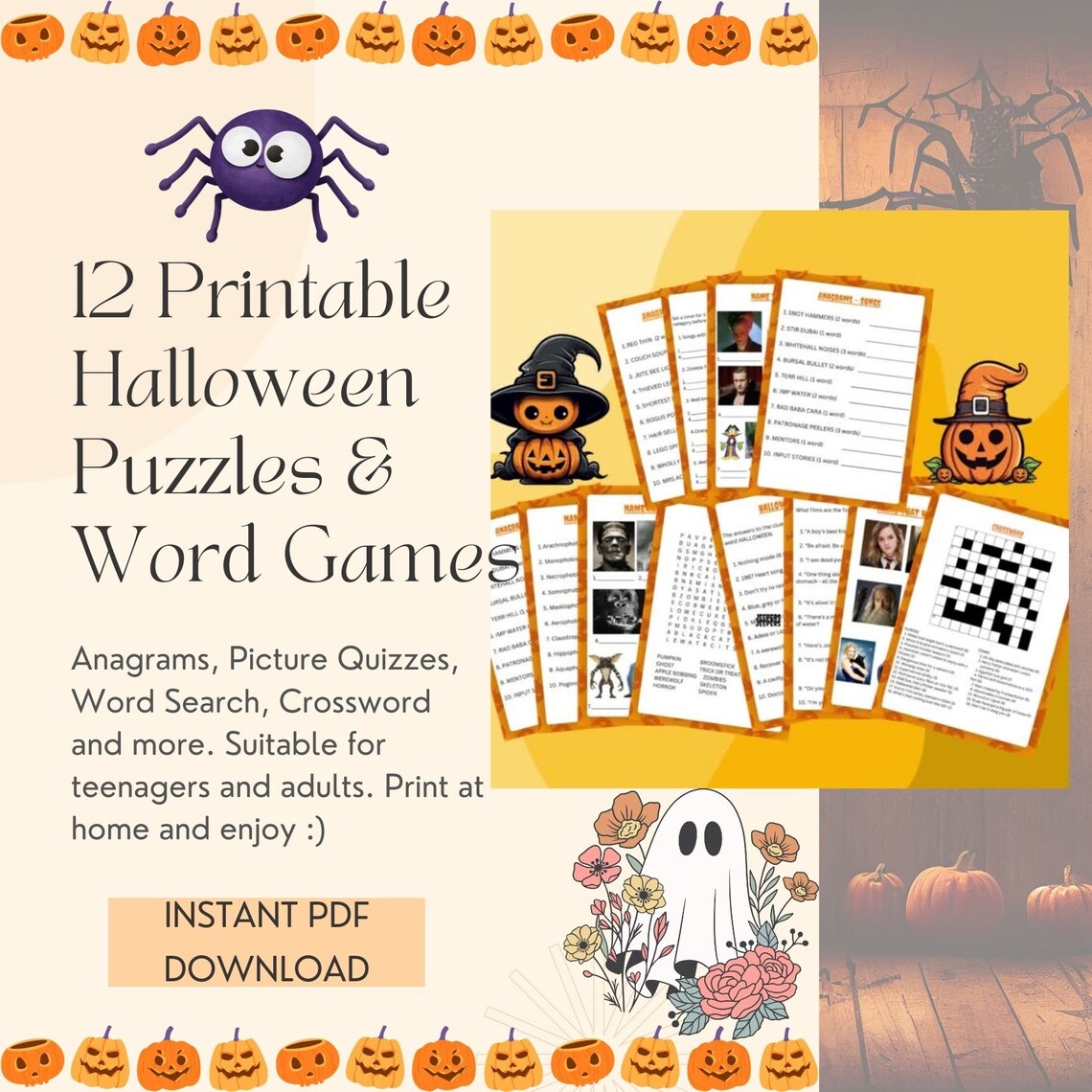 12 Printable Halloween Puzzles Word Games Word Search - Etsy UK