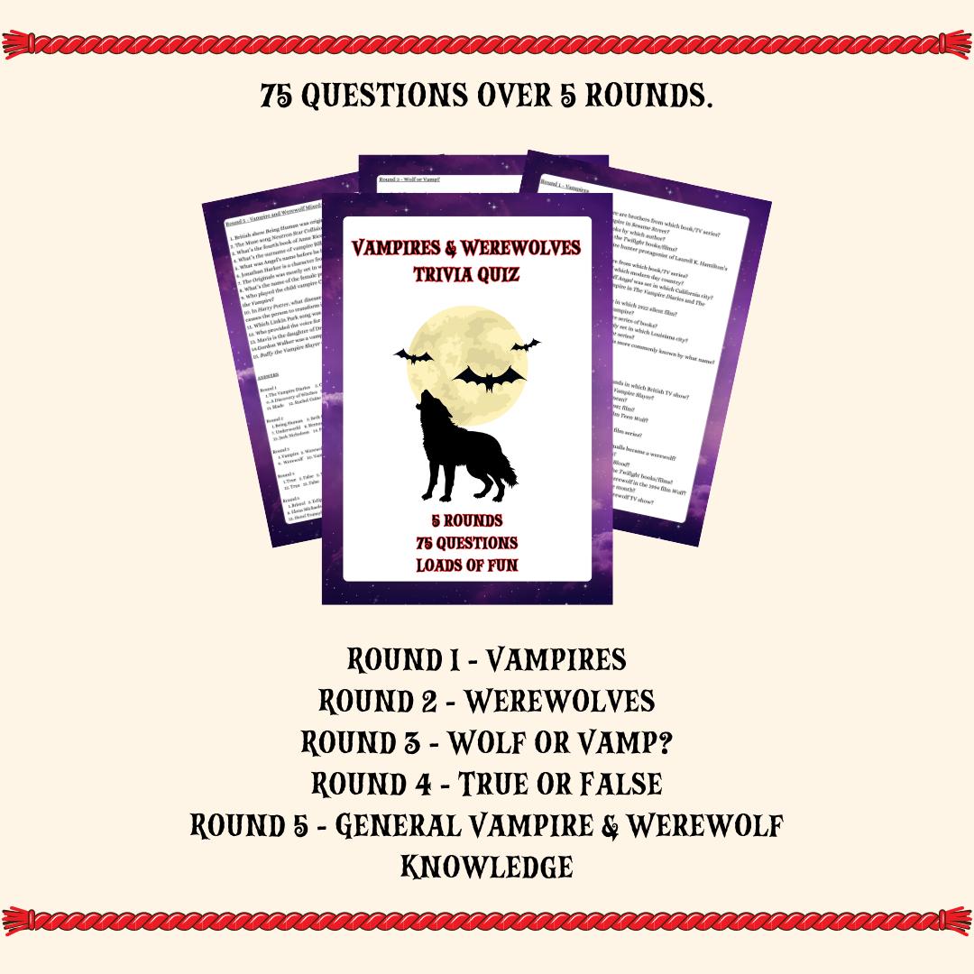 Printable Vampires and Werewolves Trivia Quiz - 75 Questions to Test ...