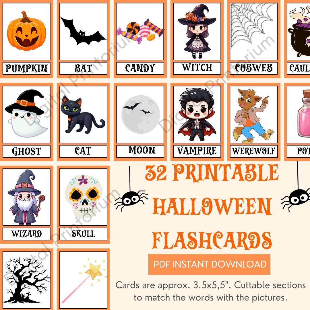 Printable Halloween Flashcards - 32 Halloween Vocabulary Cards - Kids ...