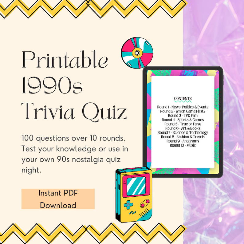 Printable 1990s Trivia Quiz - 100 Questions to Test Your 90s Knowledge ...
