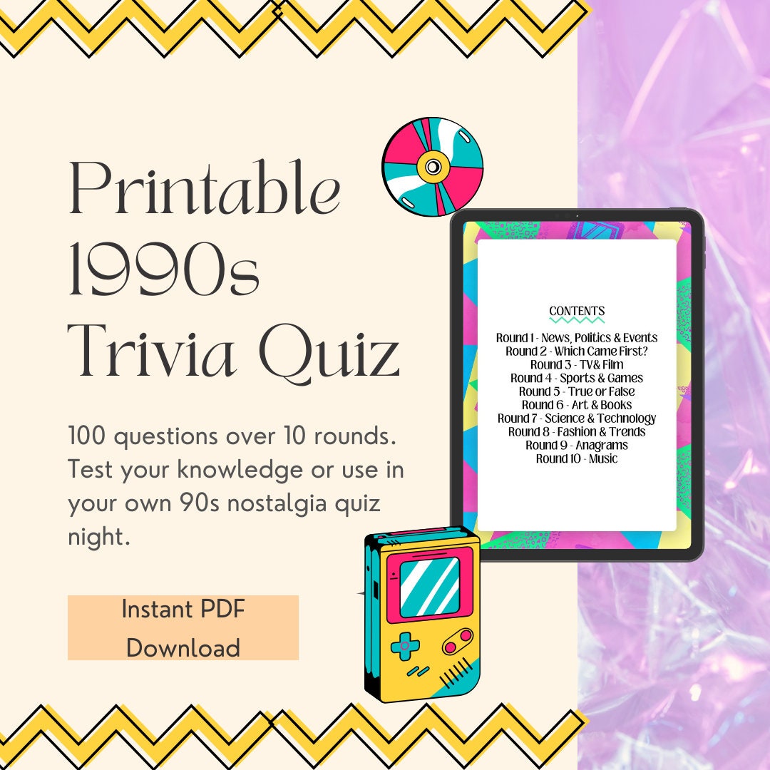 Printable 1990s Trivia Quiz - 100 Questions to Test Your 90s Knowledge ...