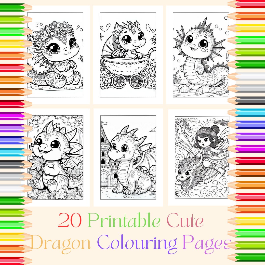 20 Printable Cute Dragon Colouring Pages - Etsy