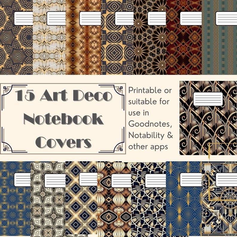 15 Art Deco Notebook Covers - Printable or for Use in Goodnotes ...