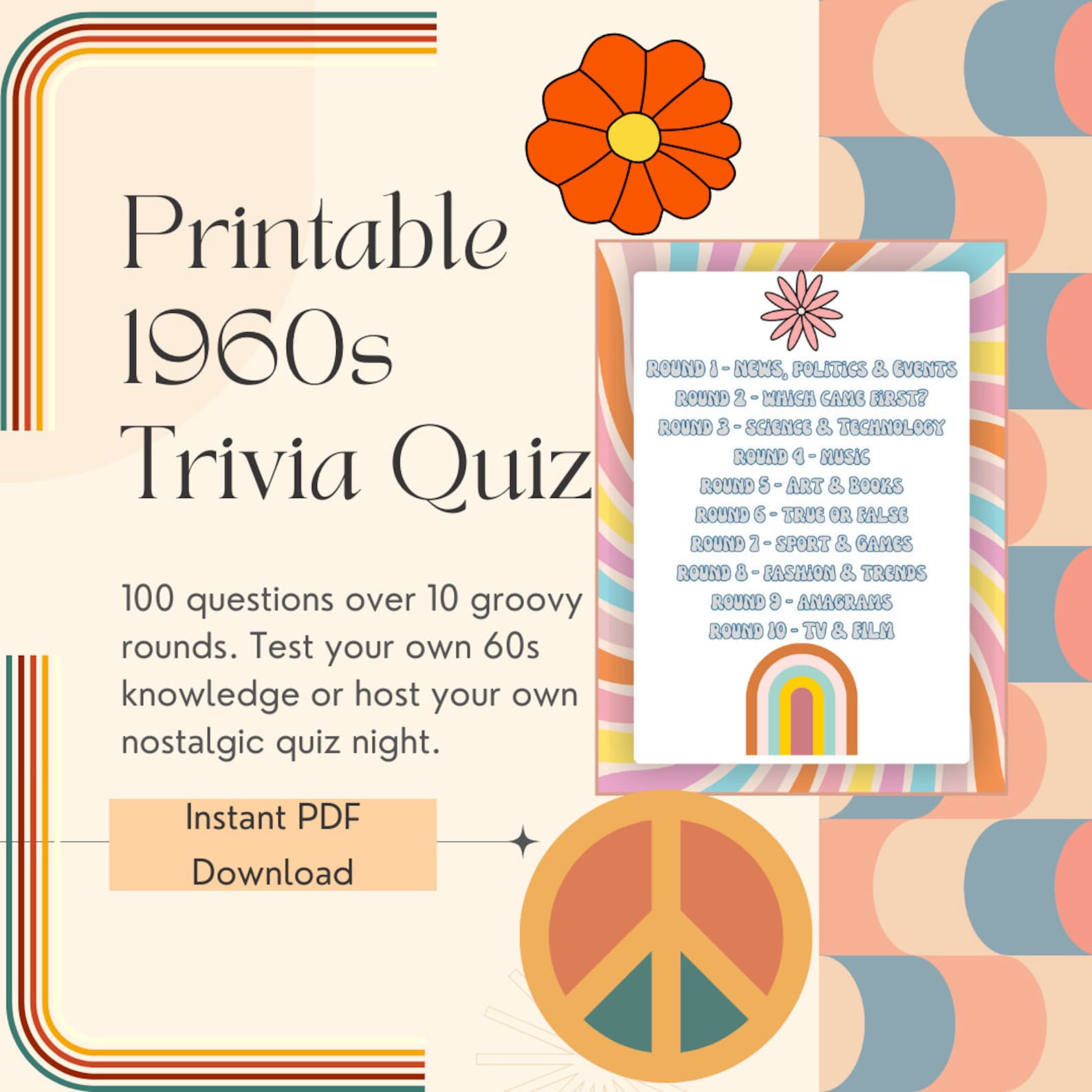 Printable 1960s Trivia Quiz - 100 Questions - Etsy