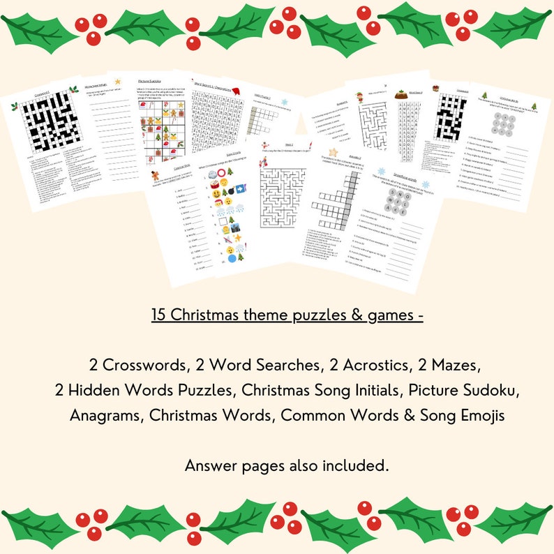 Printable 15 Christmas Puzzles - Word Games and Activity Pages for ...