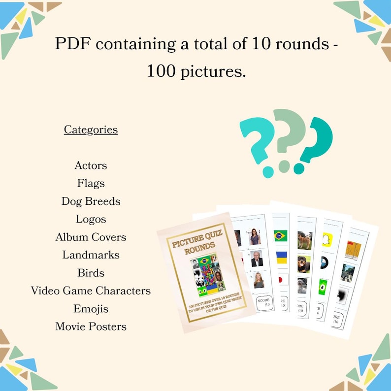 Picture Quiz Rounds - Printable PDF With 10 Picture Rounds - 100 Pics ...