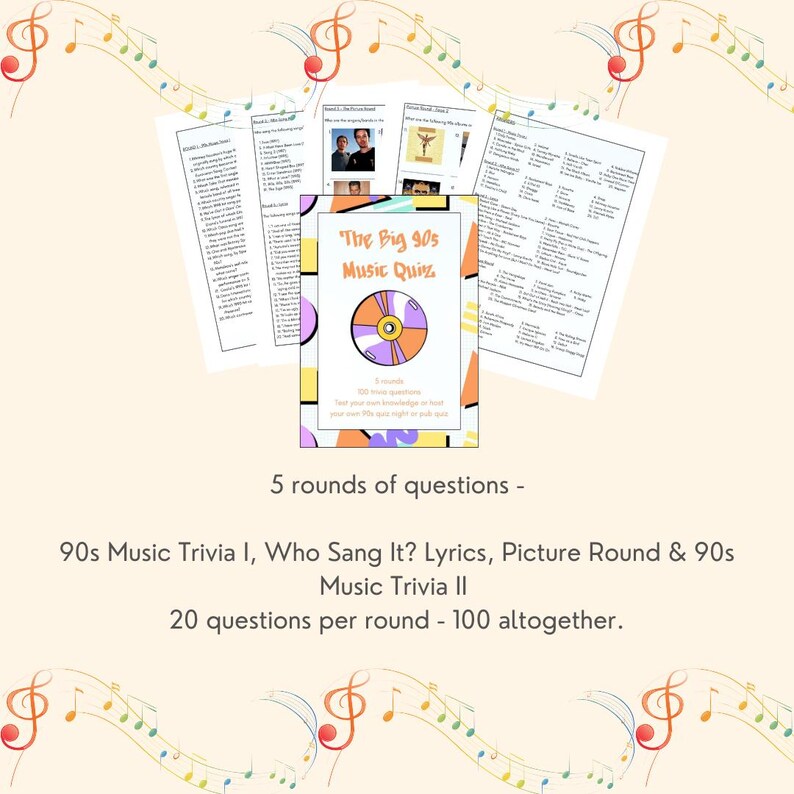 Printable 1990s Music Trivia Quiz - 100 Questions to Host Your Own Pub ...