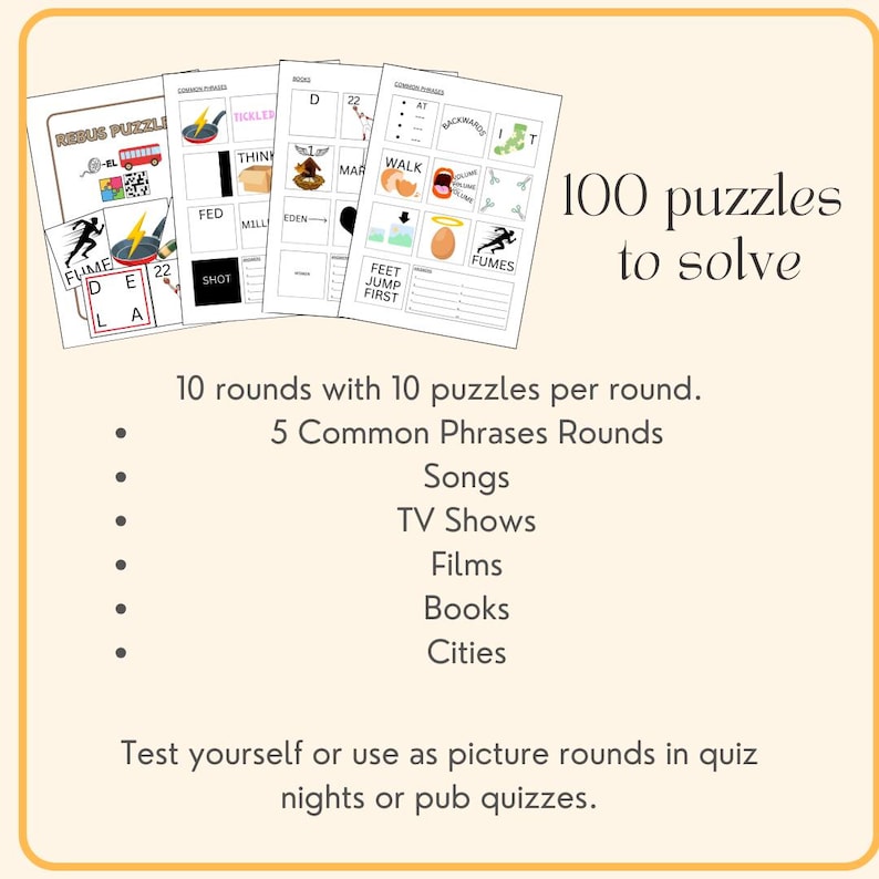 Printable Rebus Puzzles - 100 Puzzles to Solve. Test Yourself or Use as ...