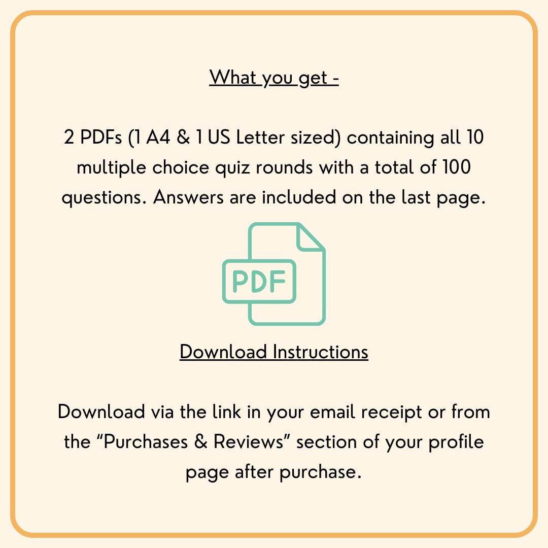 Printable Multiple Choice Quiz Rounds - 100 Questions - 10 Rounds ...