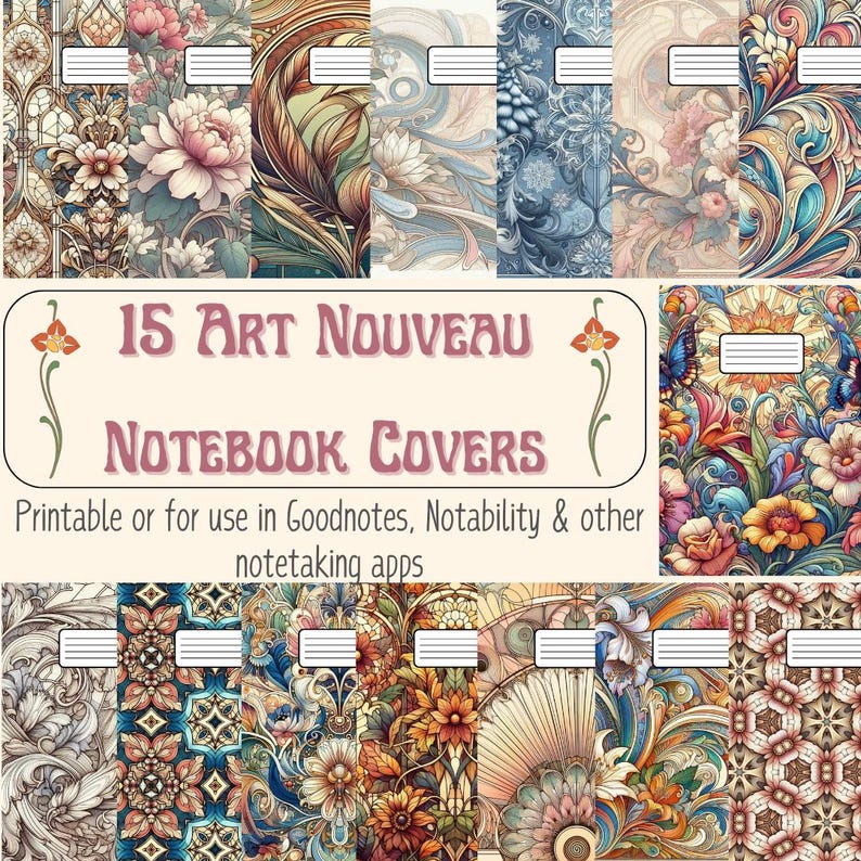 15 Art Nouveau Notebook Covers - Printable or for Use in Goodnotes ...