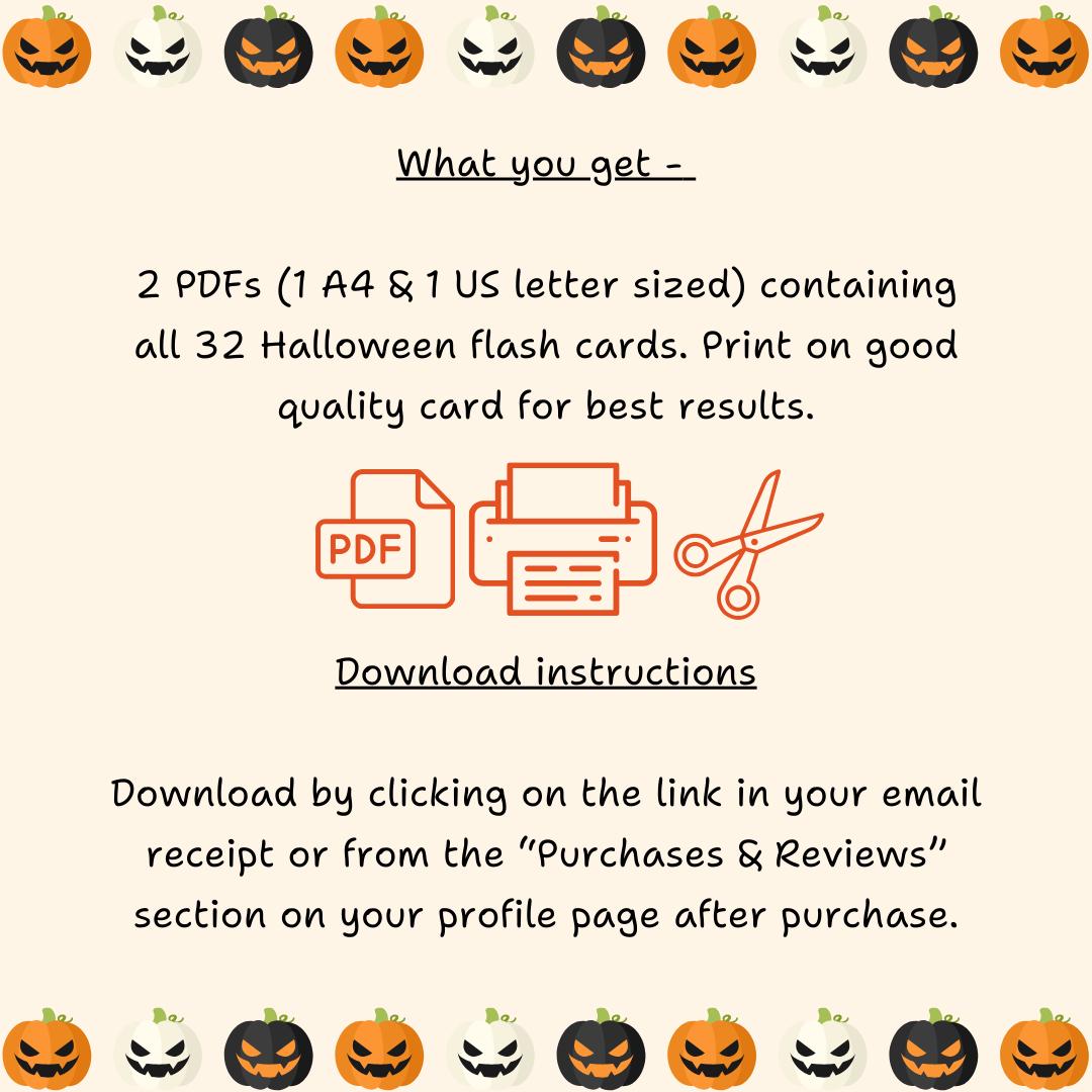 Printable Halloween Flashcards - 32 Halloween Vocabulary Cards - Kids ...