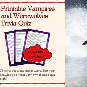 Printable Vampires and Werewolves Trivia Quiz 75 Questions - Etsy UK