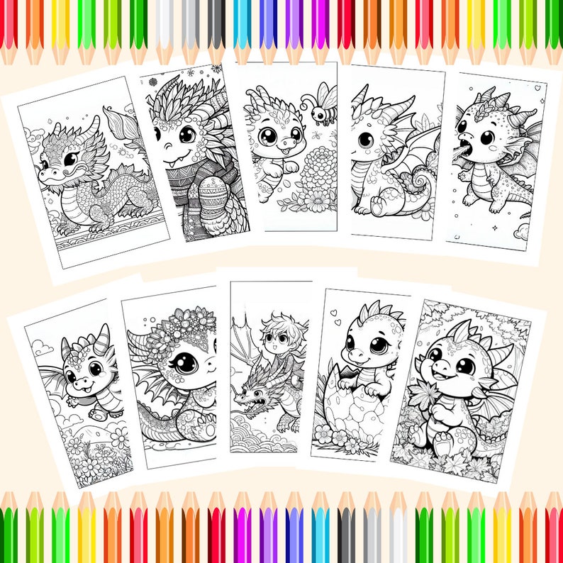 20 Printable Cute Dragon Colouring Pages - Etsy