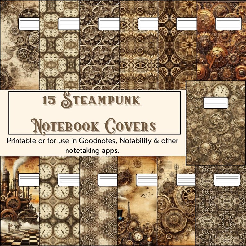 15 Steampunk Notebook Covers Printable or for Use in Goodnotes ...