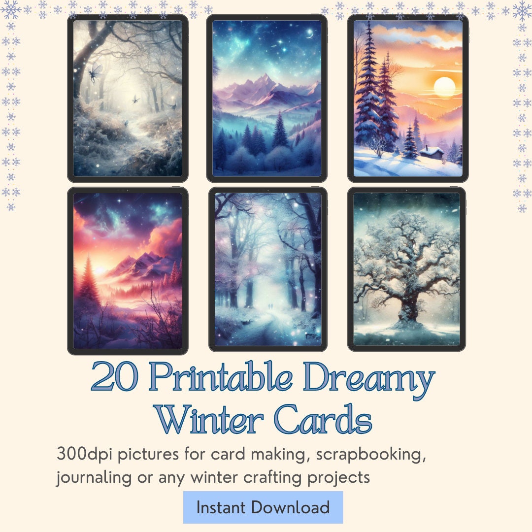20 Printable Magical Dreamy Winter Cards for Journals, Scrapbooking ...